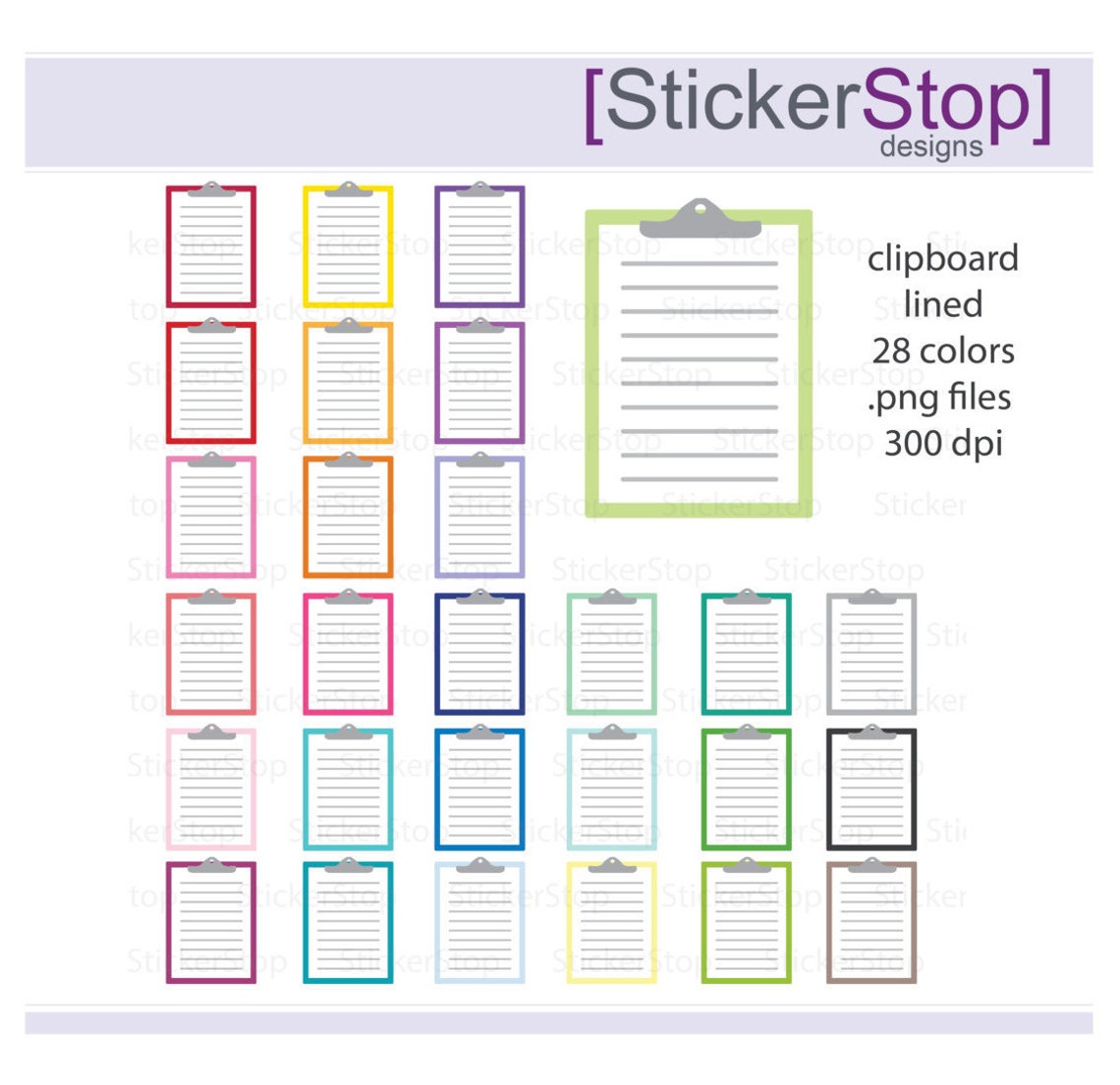 Lined Clipboard Rainbow Clipart 28 Colors PNG Digital Clipart - Etsy