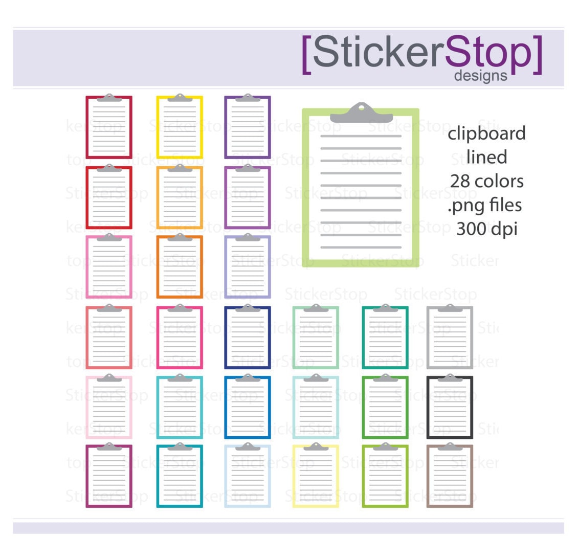 Lined Clipboard Rainbow Clipart 28 Colors, PNG Digital Clipart ...