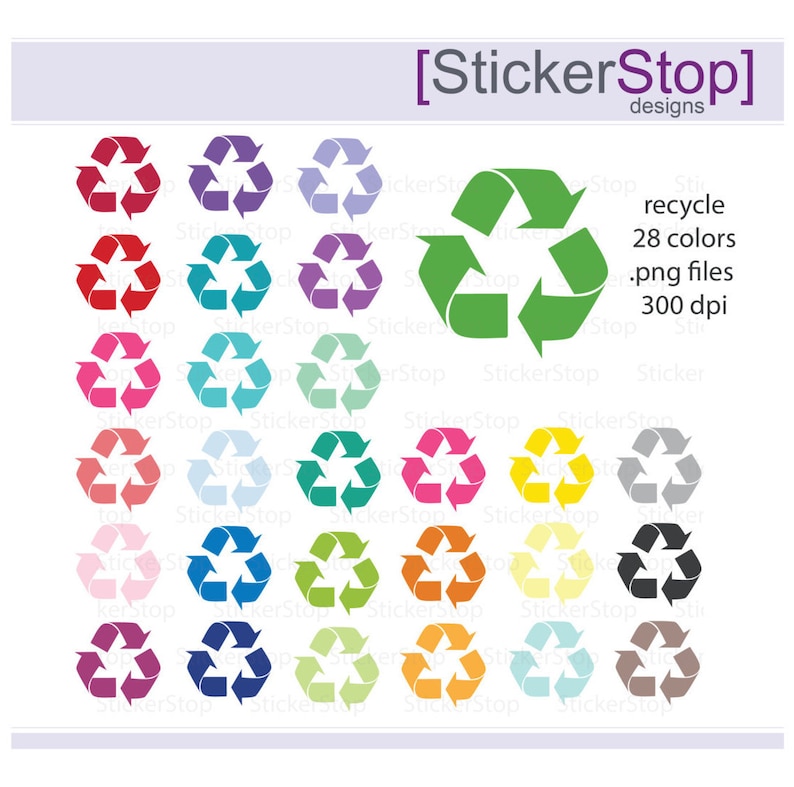 Recycle Symbol Rainbow Clipart 28 Colors, PNG Digital Clipart - Instant ...