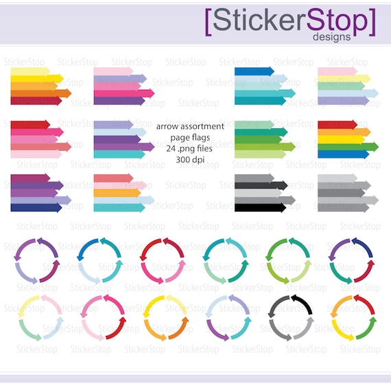 Assortment of Arrows Page Flags Digital Clipart in a Rainbow of Colors ...