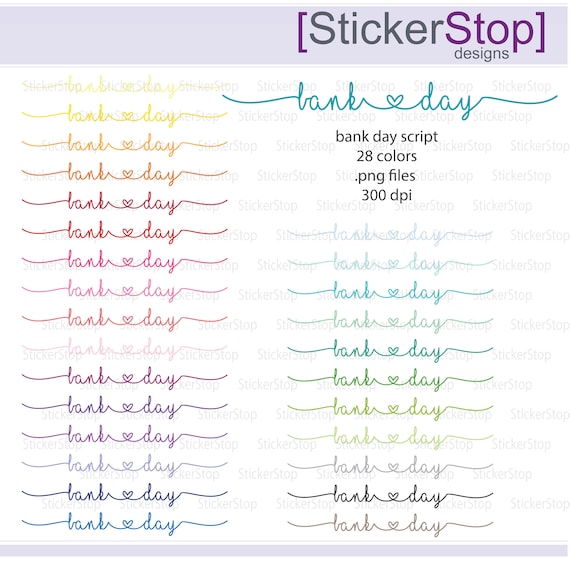 Bank Day Script Icon Digital Clipart in Rainbow Colors - Instant ...