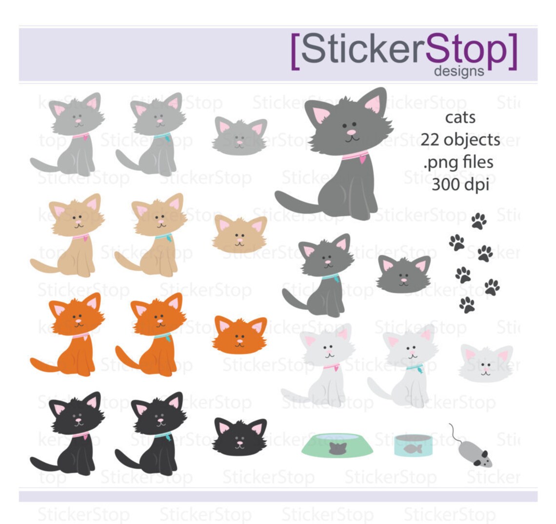 Cute Cats or Kittens PNG Digital Clipart Instant Download - Etsy