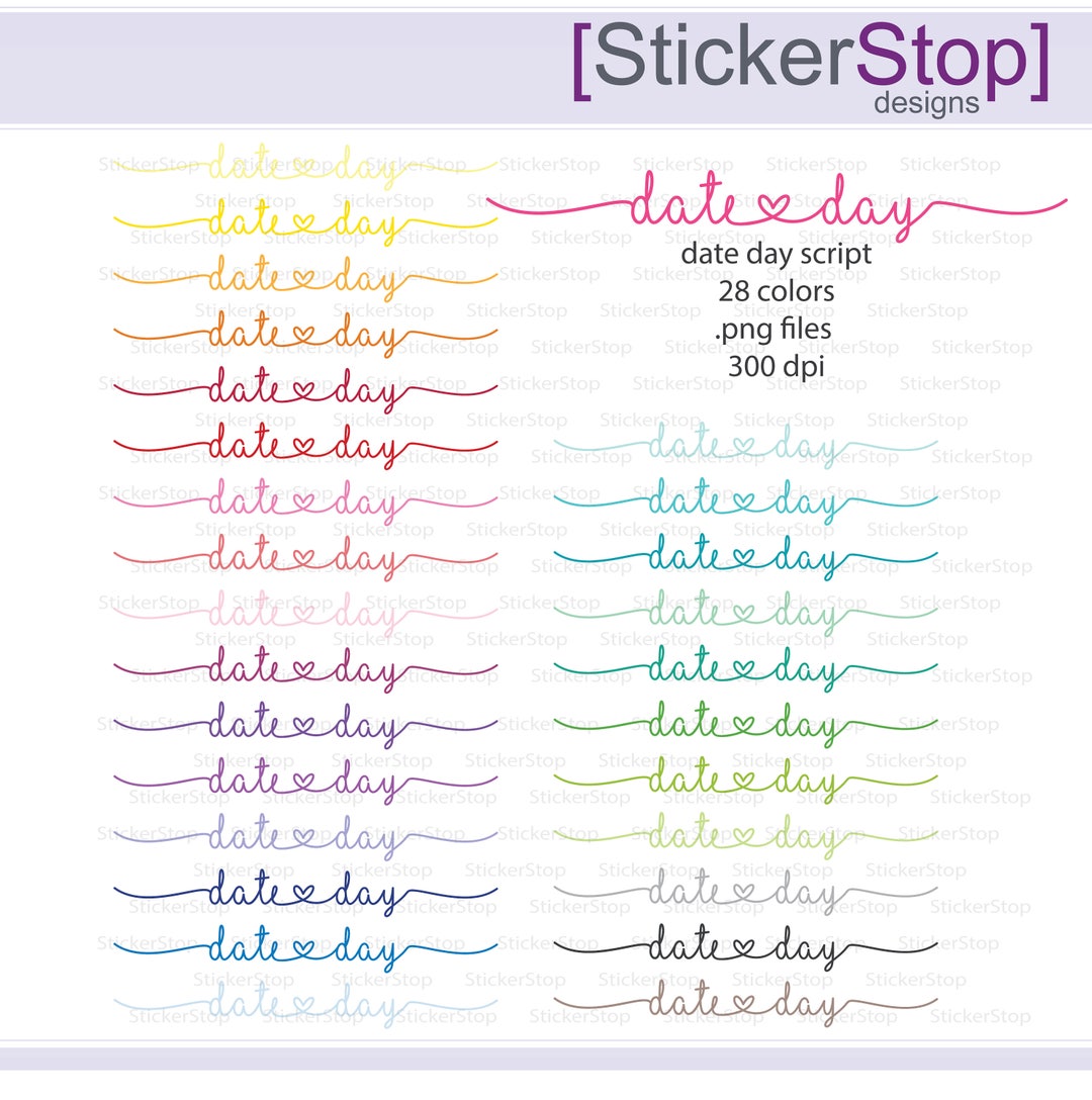 Day Date Script Icon Digital Clipart in Rainbow Colors - Instant ...