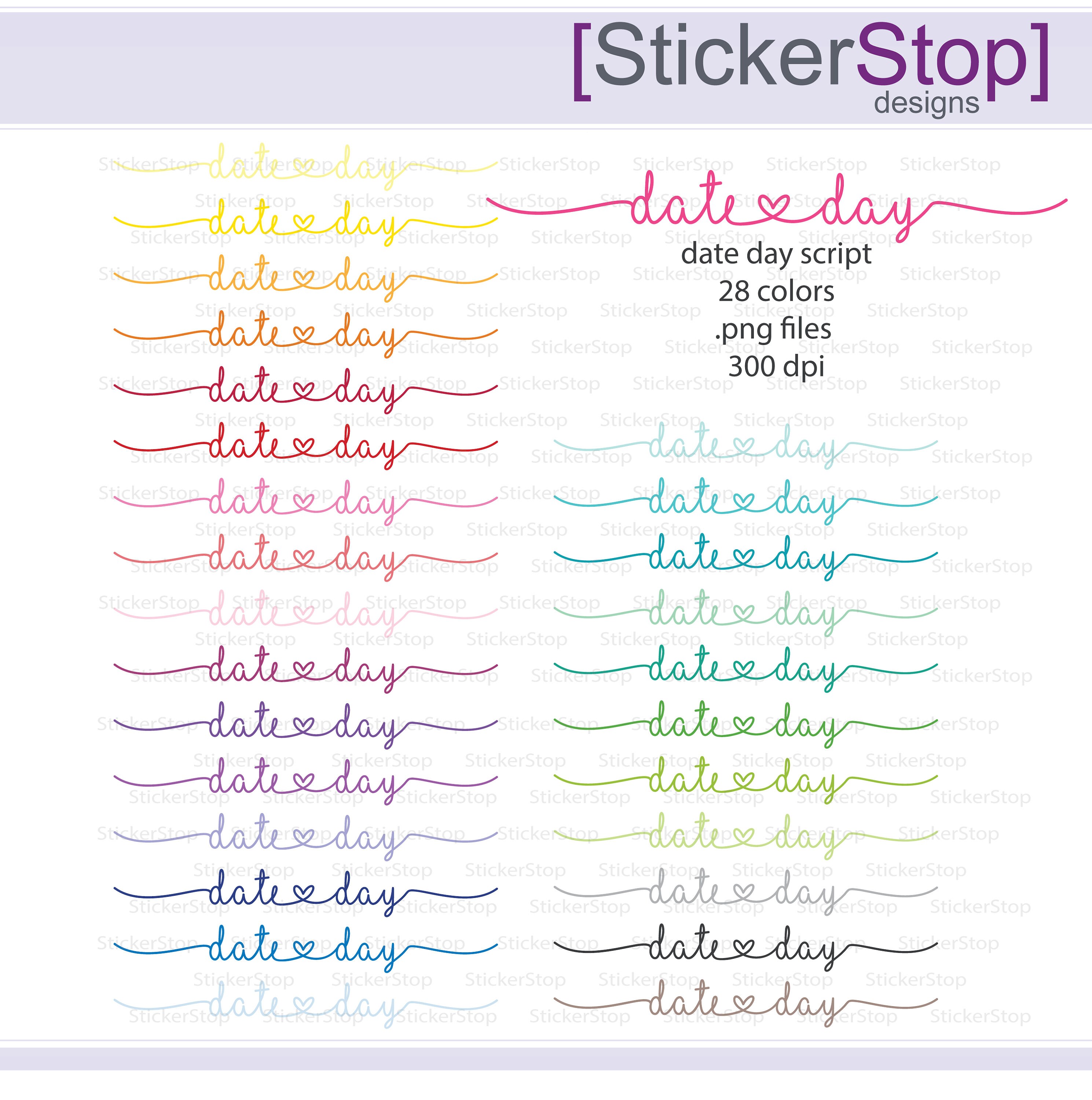 Day Date Script Icon Digital Clipart in Rainbow Colors Instant Download ...