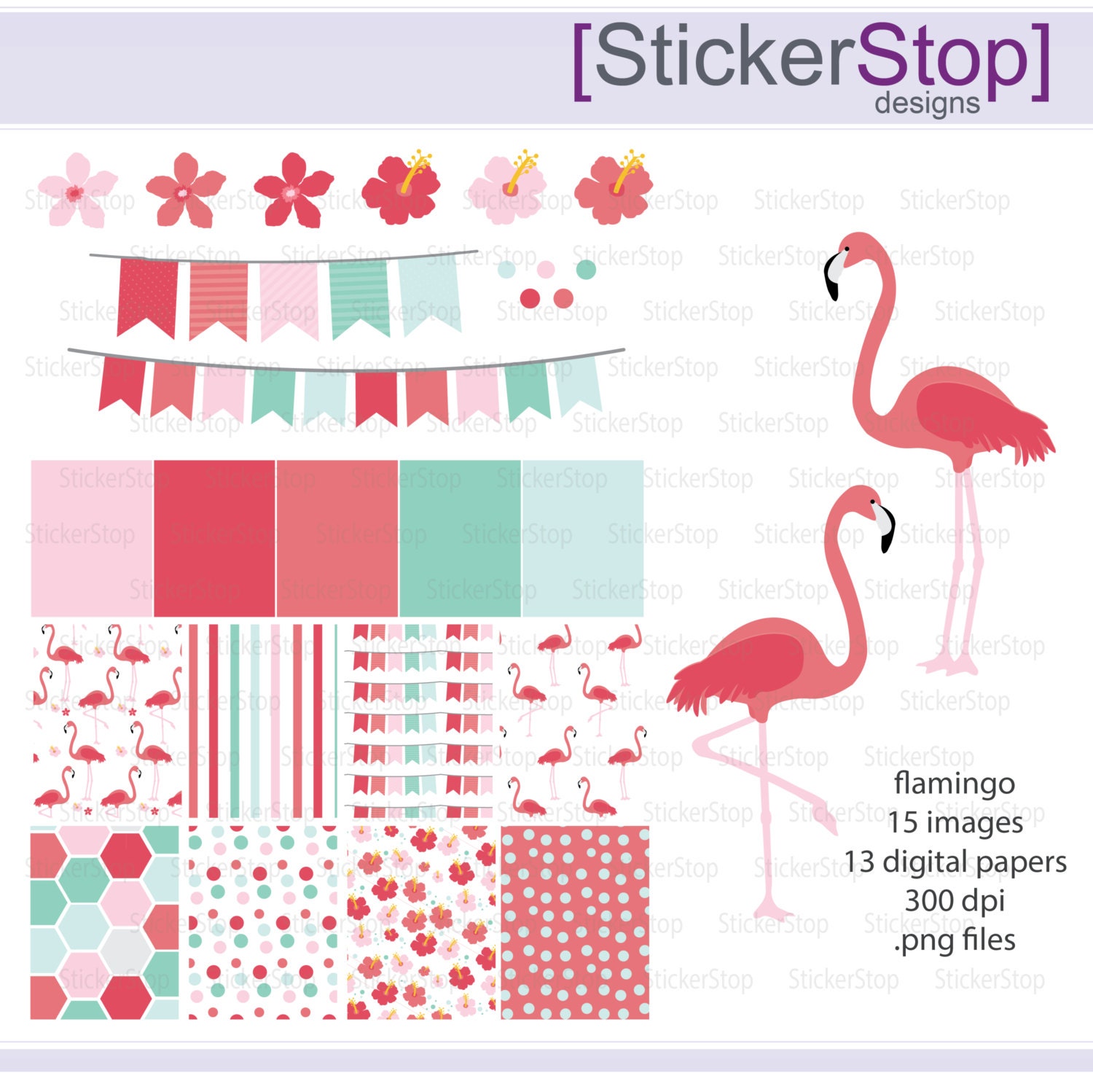Flamingo Paper Pack and Digital Clipart - Instant Download PNG Files - Etsy
