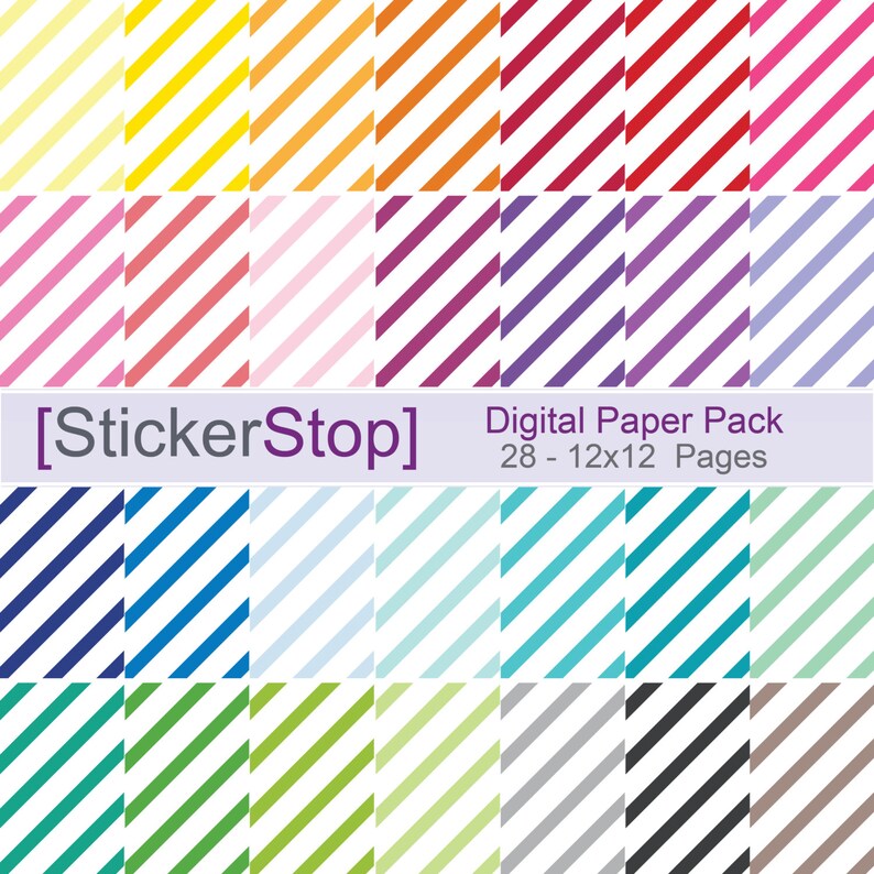Slanted Stripe Pattern Digital Paper Set in 28 Rainbow Colors - Instant ...