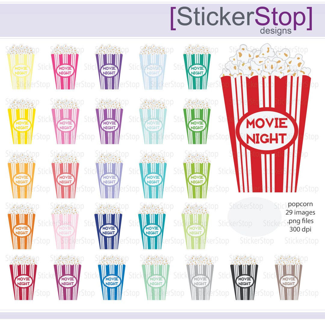 Movie Night Popcorn Box Digital Clipart - Instant Download PNG Files - Etsy