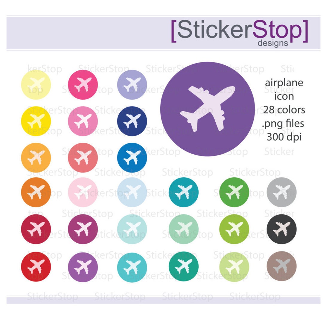 Airplane Icon Clipart 28 Colors, PNG Digital Clipart - Instant Download ...