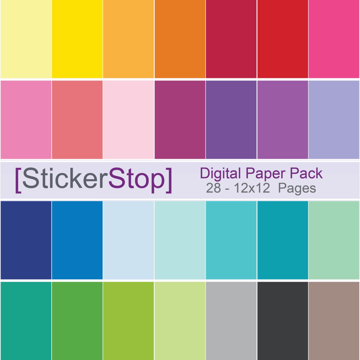 Solid Rainbow Digital Paper Set in 28 Colors Instant - Etsy