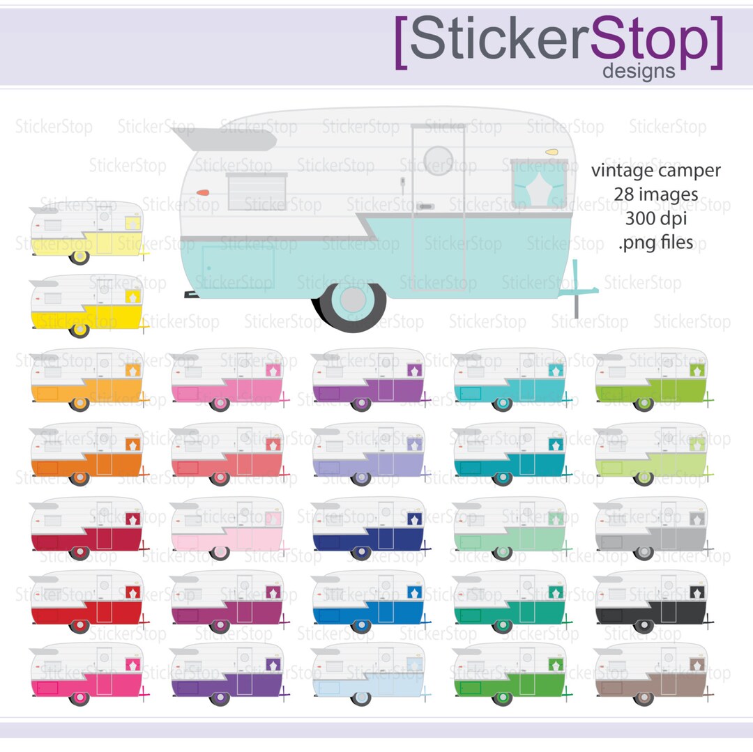 Vintage Camper Digital Clipart - Instant Download PNG Files - Etsy