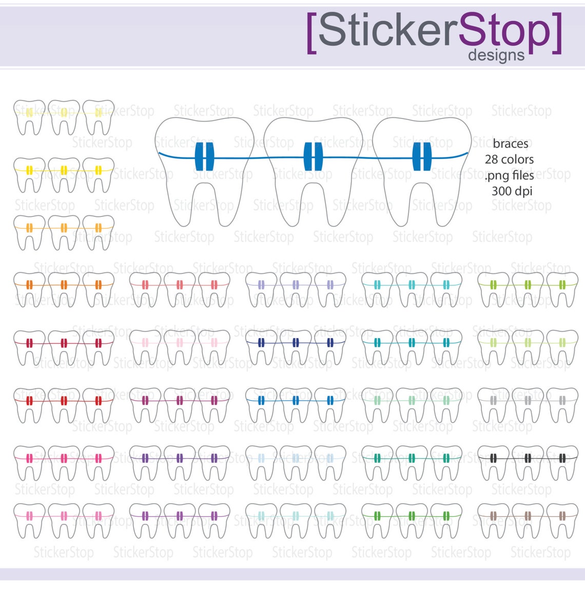 Braces or Orthodontist Digital Clipart - Instant Download PNG Files - Etsy