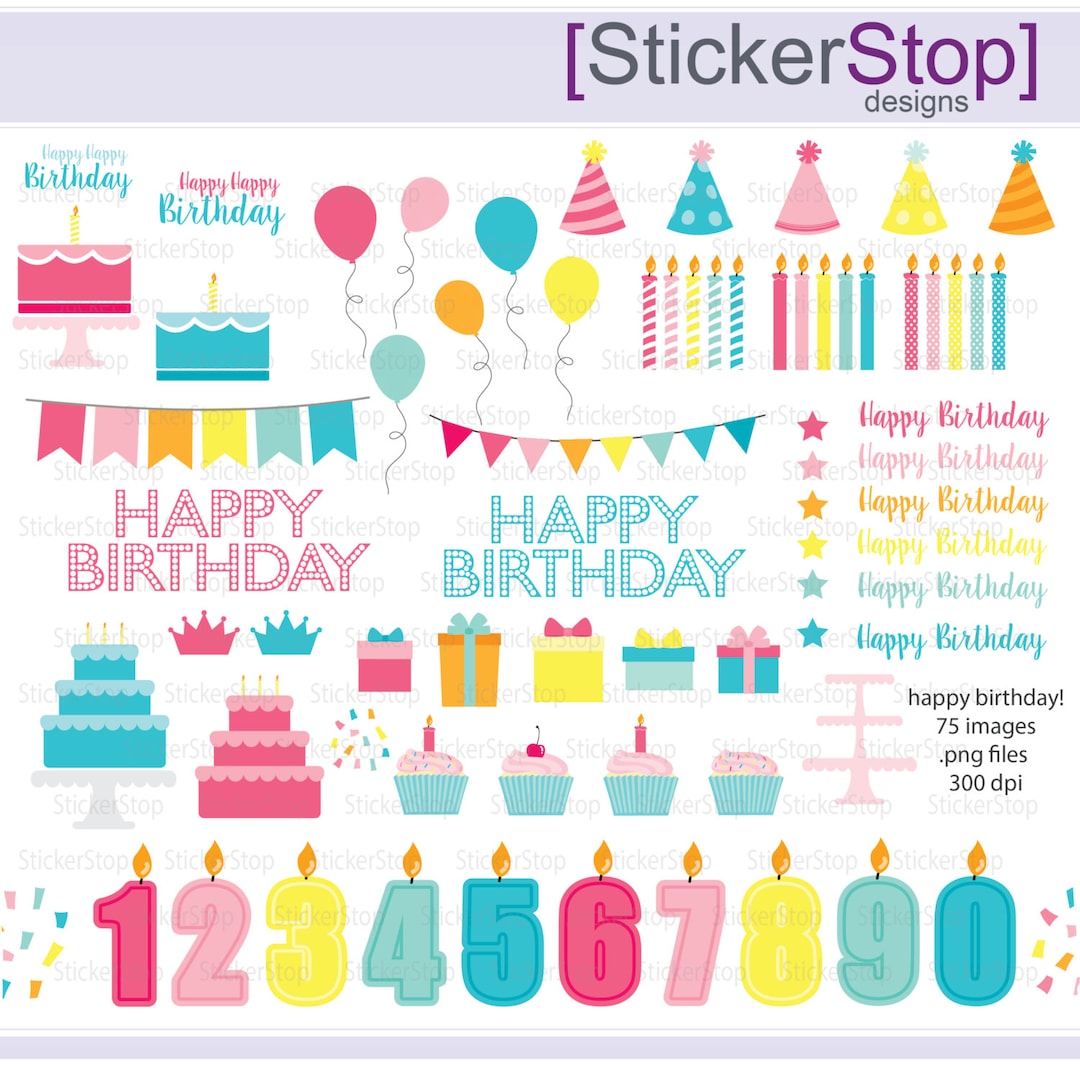 Happy Birthday Party Digital Clipart Set - Instant Download PNG Files ...