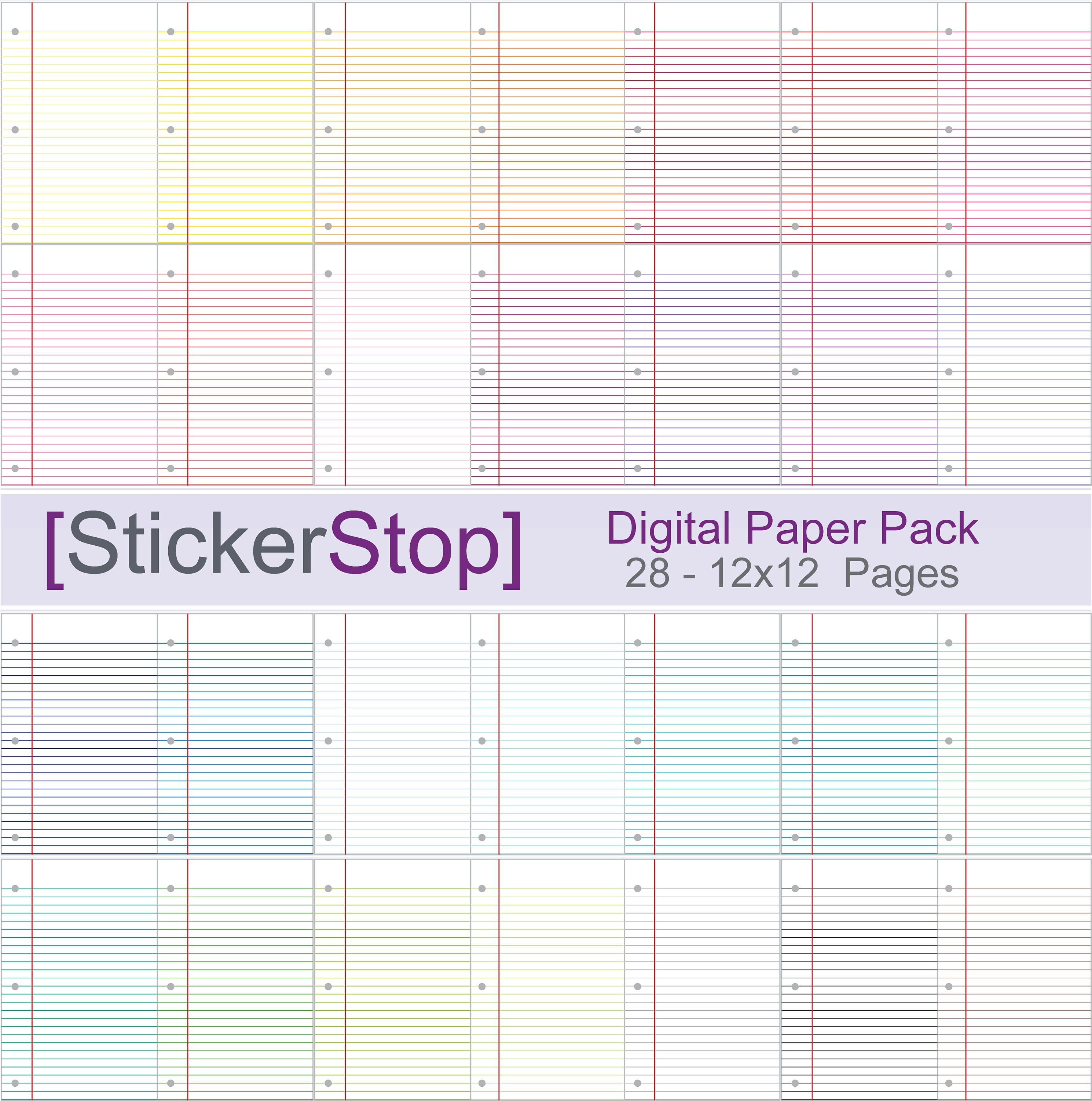 Notebook Paper With Colored Lines Digital Paper Set in 28 Colors ...
