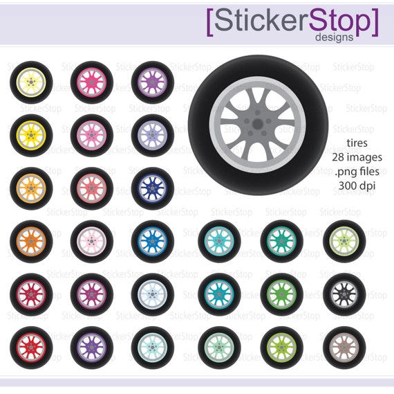 Tires with Colored Rims Digital Clipart - Instant download PNG files by ...