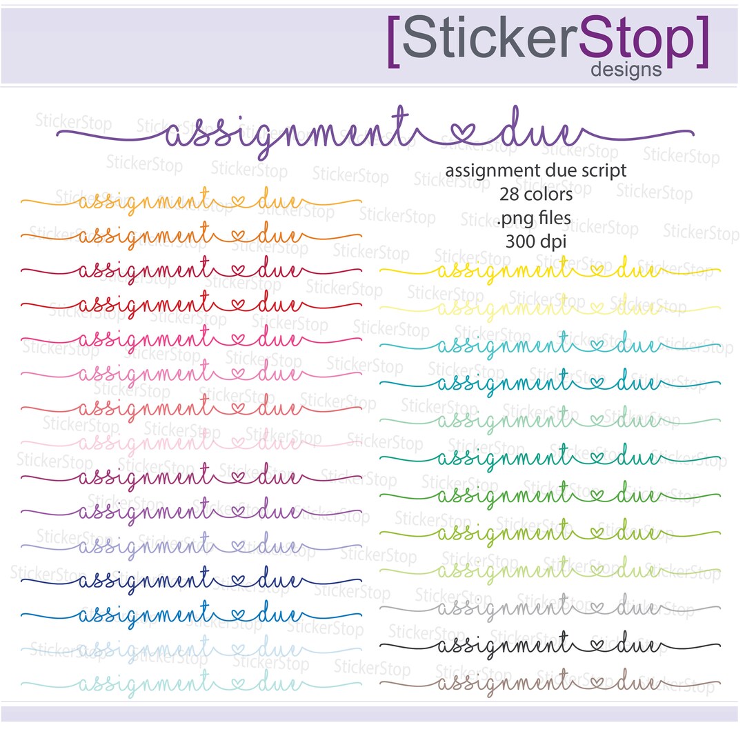 Assignment Due Script Icon Digital Clipart in Rainbow Colors - Instant ...