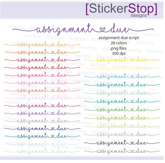 Assignment Due Script Icon Digital Clipart in Rainbow Colors - Instant ...