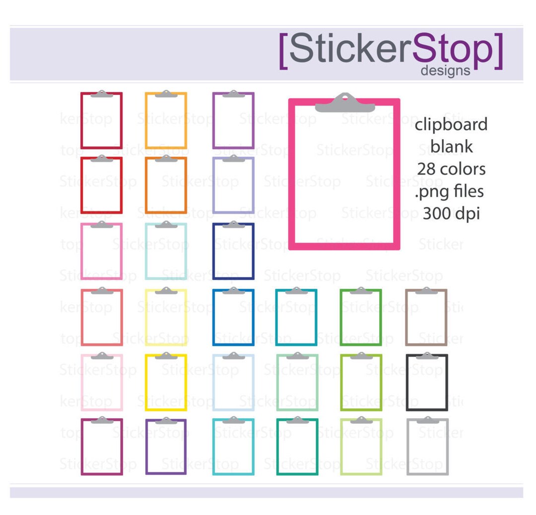 Blank Clipboard Rainbow Clipart 28 Colors, PNG Digital Clipart ...