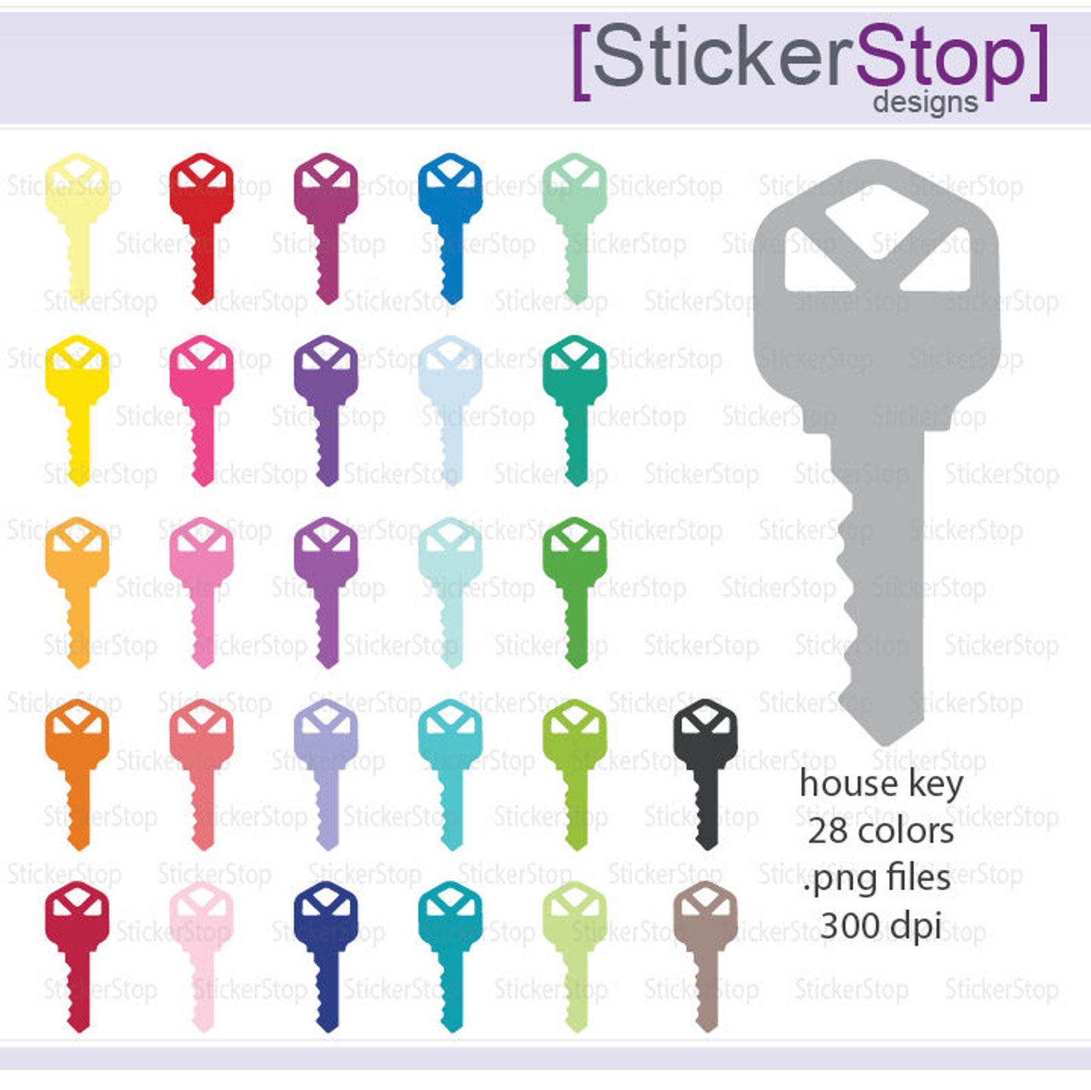 House Key Icon Digital Clipart in Rainbow Colors - Instant Download PNG ...