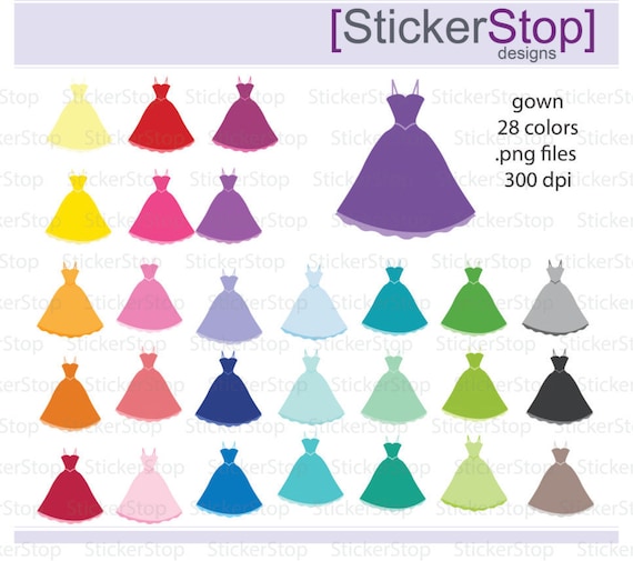 Gown Prom Dress Clipart 28 colors, PNG Digital Clipart - Instant ...