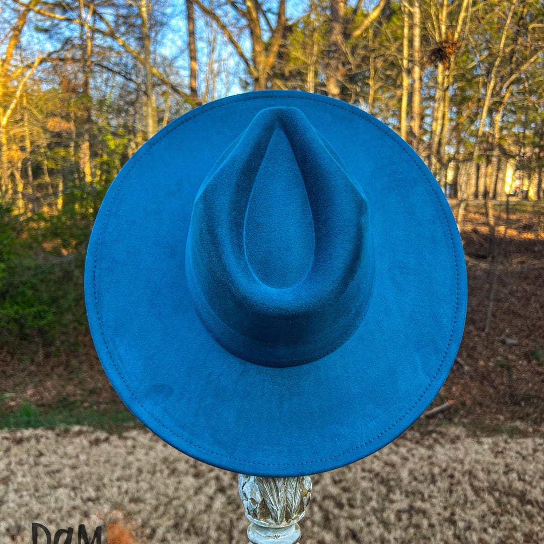 Dark Teal Wide Brim Polyester Hat - Vegan Faux Suede - 100% Polyester ...
