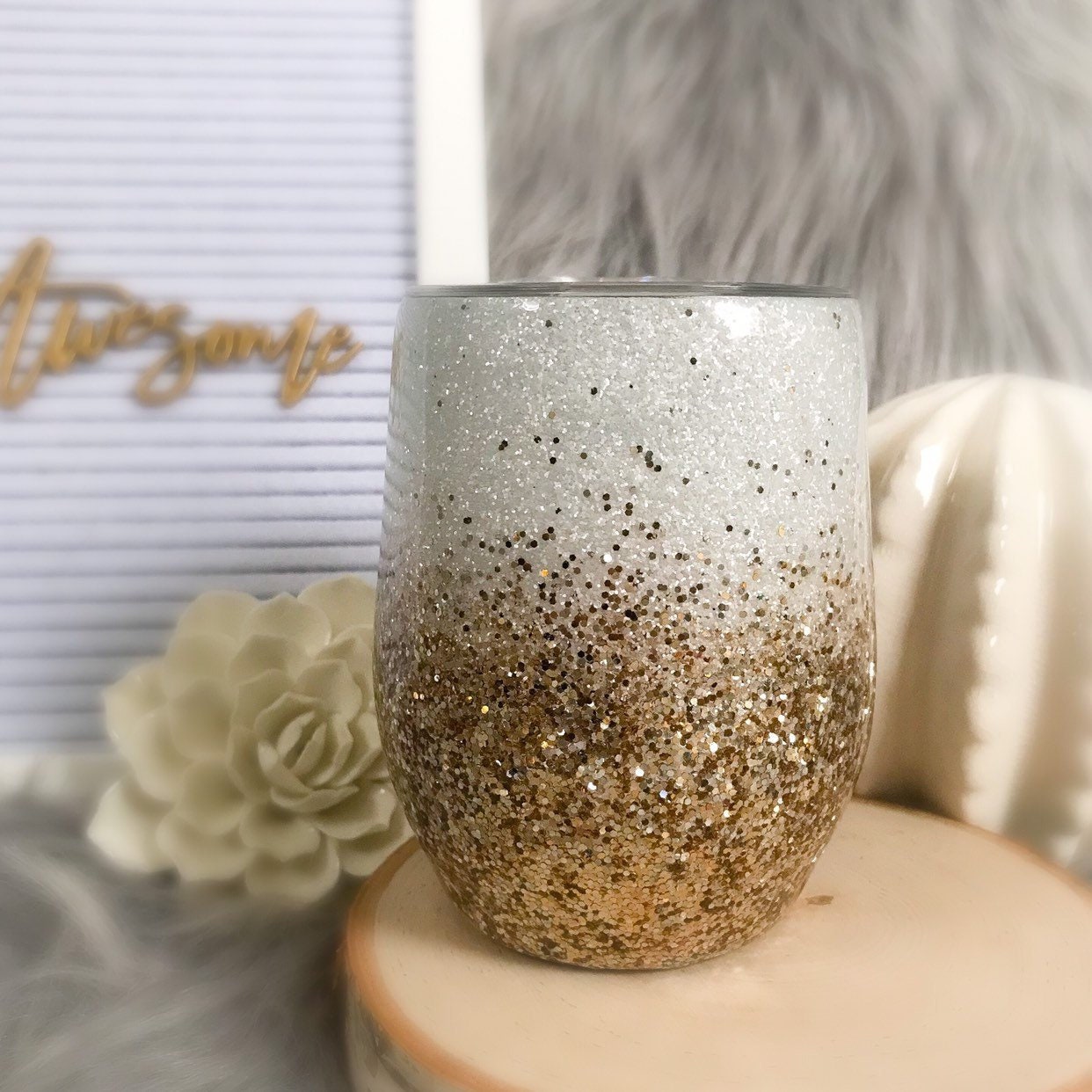 Champagne glitter wine glass ombre glitter epoxy wine glass | Etsy