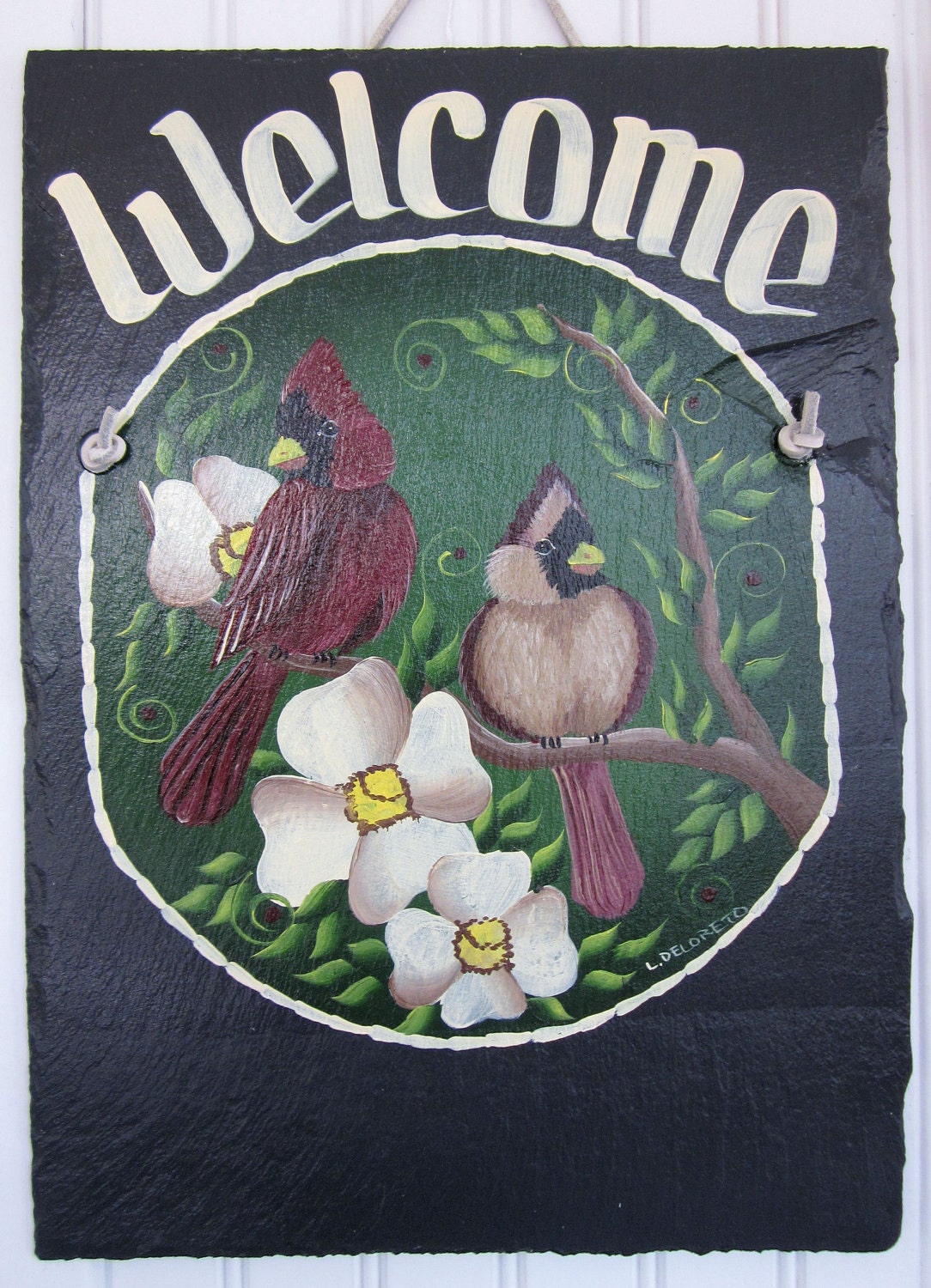 Cardinal Hand Painted Slate, Personalized Sign, Decorative Cardinal ...