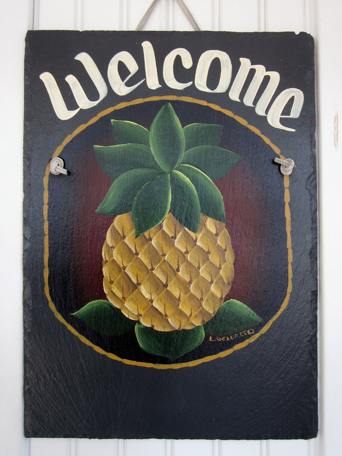 Pineapple Welcome Slate Welcome Sign Hand Painted Slate - Etsy