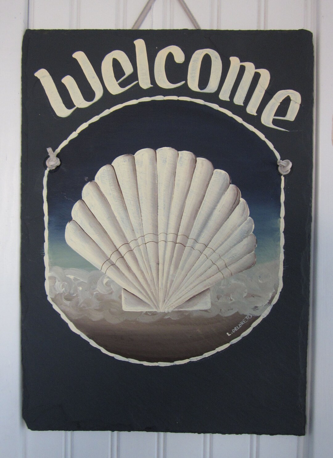 Handpainted Personalized Scallop Seashell Nautical Slate Welcome Sign ...