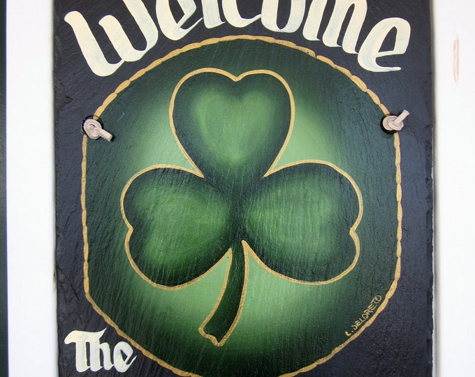 MEDIUM Handpainted, Personalized Irish Shamrock, Slate Welcome Sign ...