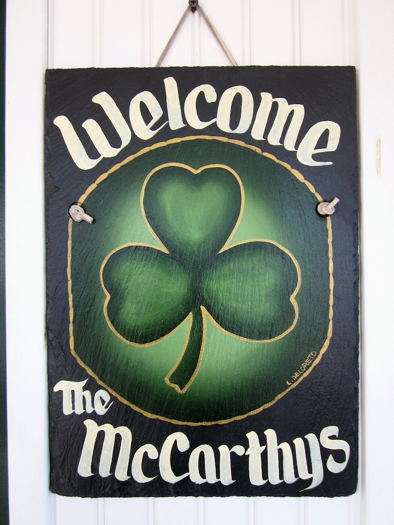 MEDIUM Handpainted, Personalized Irish Shamrock, Slate Welcome Sign ...