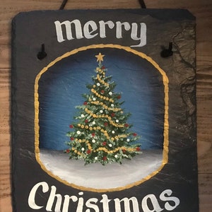 Handpainted Personalized Christmas Tree, Christmas Slate, Welcome Sign ...