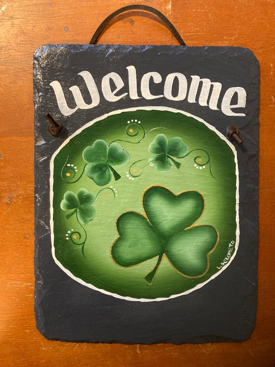 Shamrock Welcome Sign, Slate Shamrock Sign, Personalized Shamrock, St ...