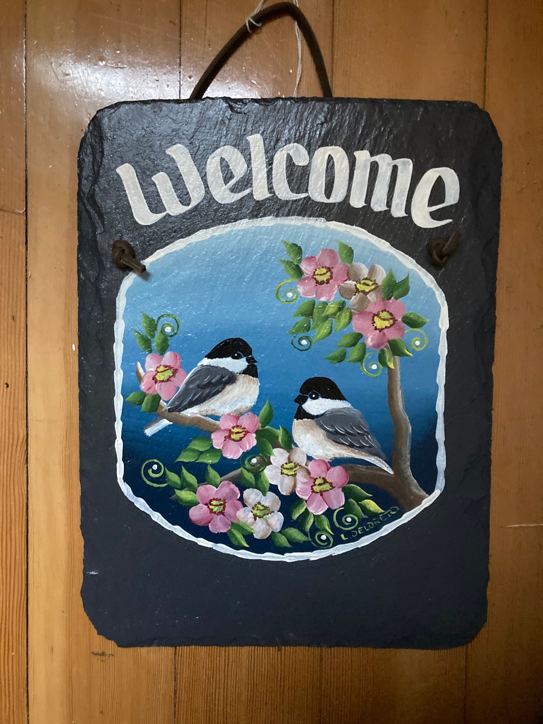Hand Painted Chickadee Sign, Personalized Slate, Chickadee Flower Sign ...