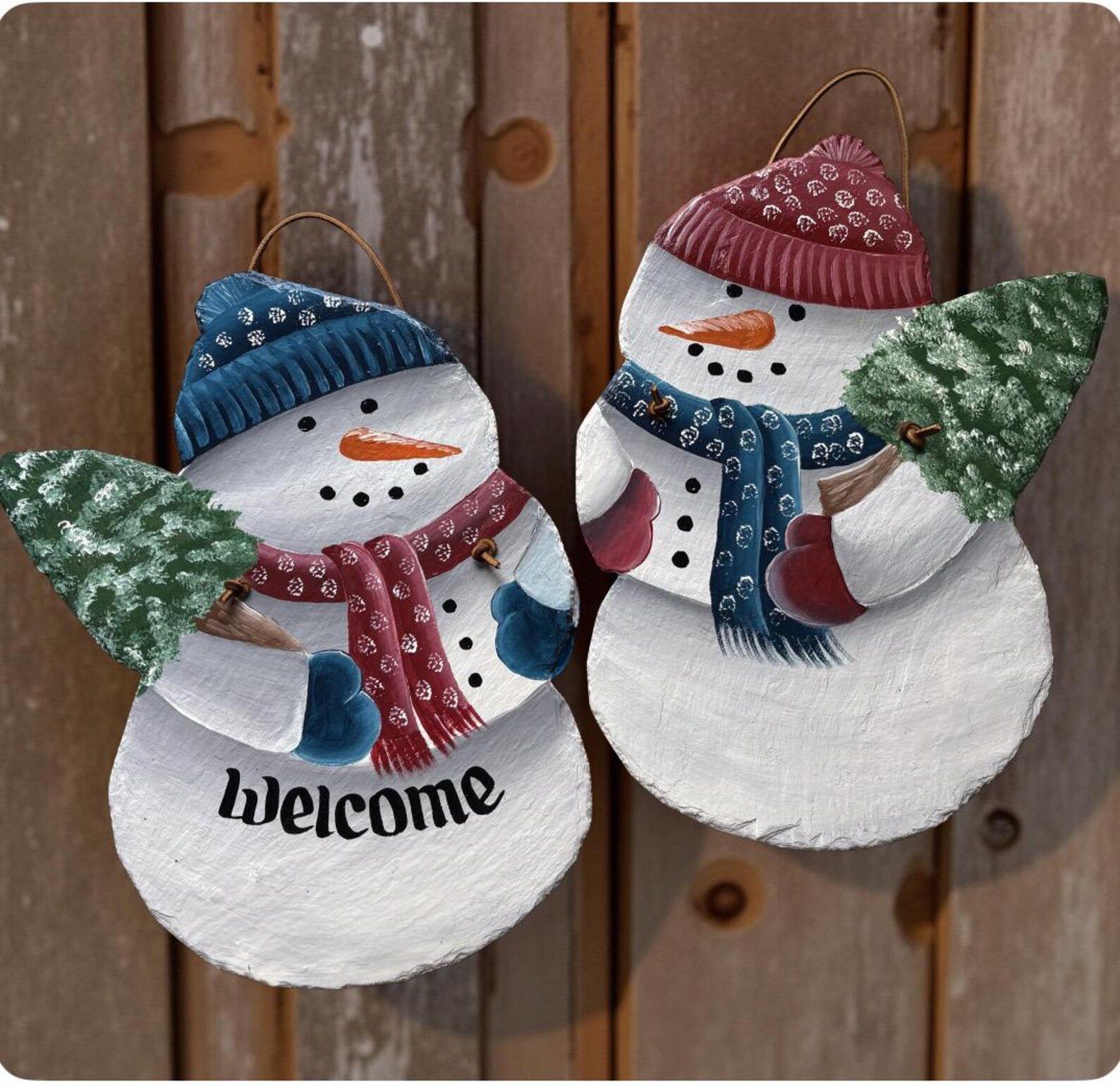 Handpainted Handcut Personalized Snowman Slate Welcome Sign for Winter ...