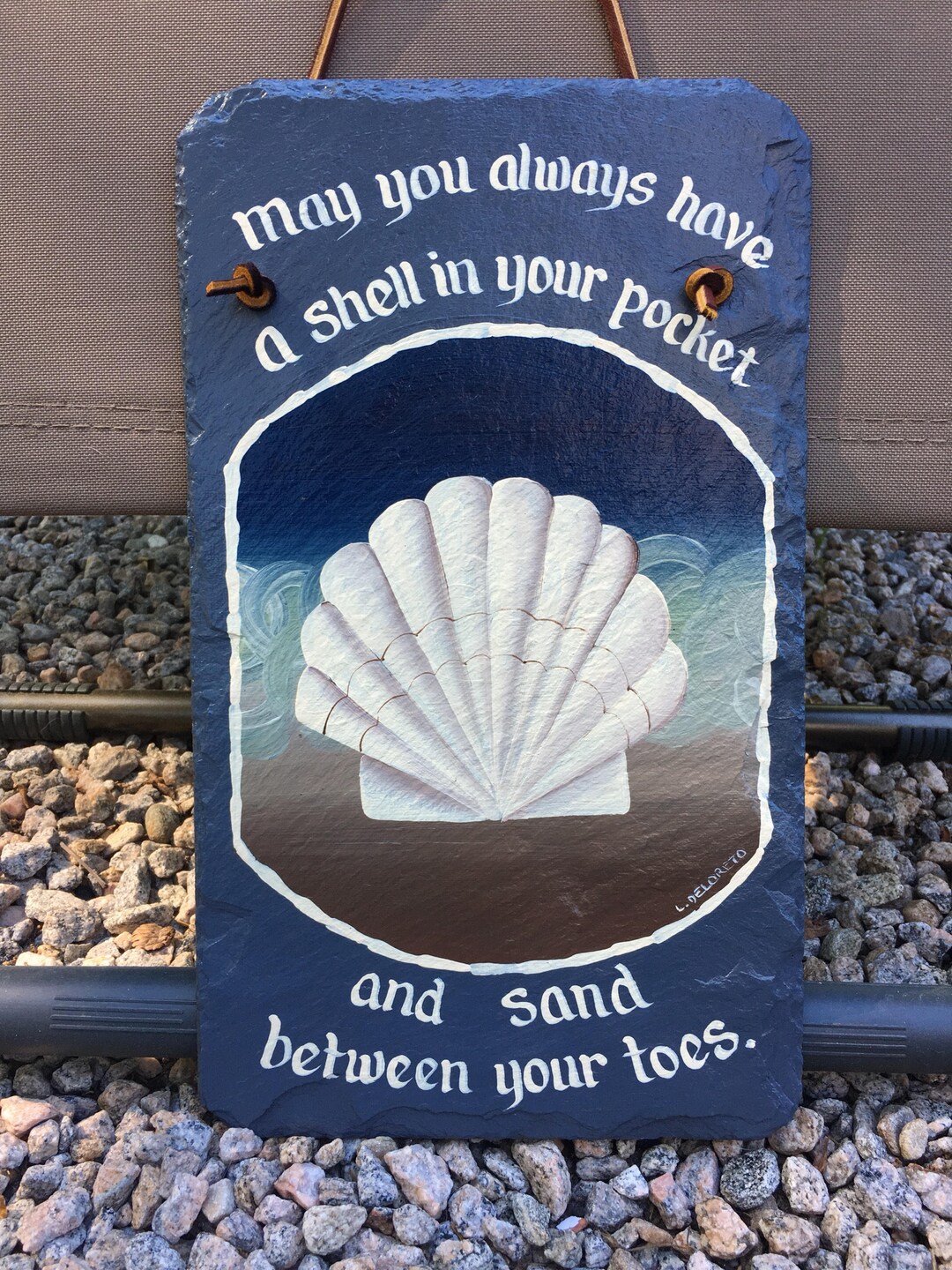 Hand Painted Scallop Shell, Shell Welcome Slate, Shell Welcome Sign ...