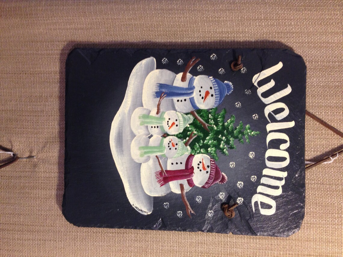 Hand Painted Sign Personalized Snowmen Slate Welcome Snowman - Etsy