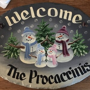 Handpainted Handcut Personalized Snowman Slate Welcome Sign for Winter ...