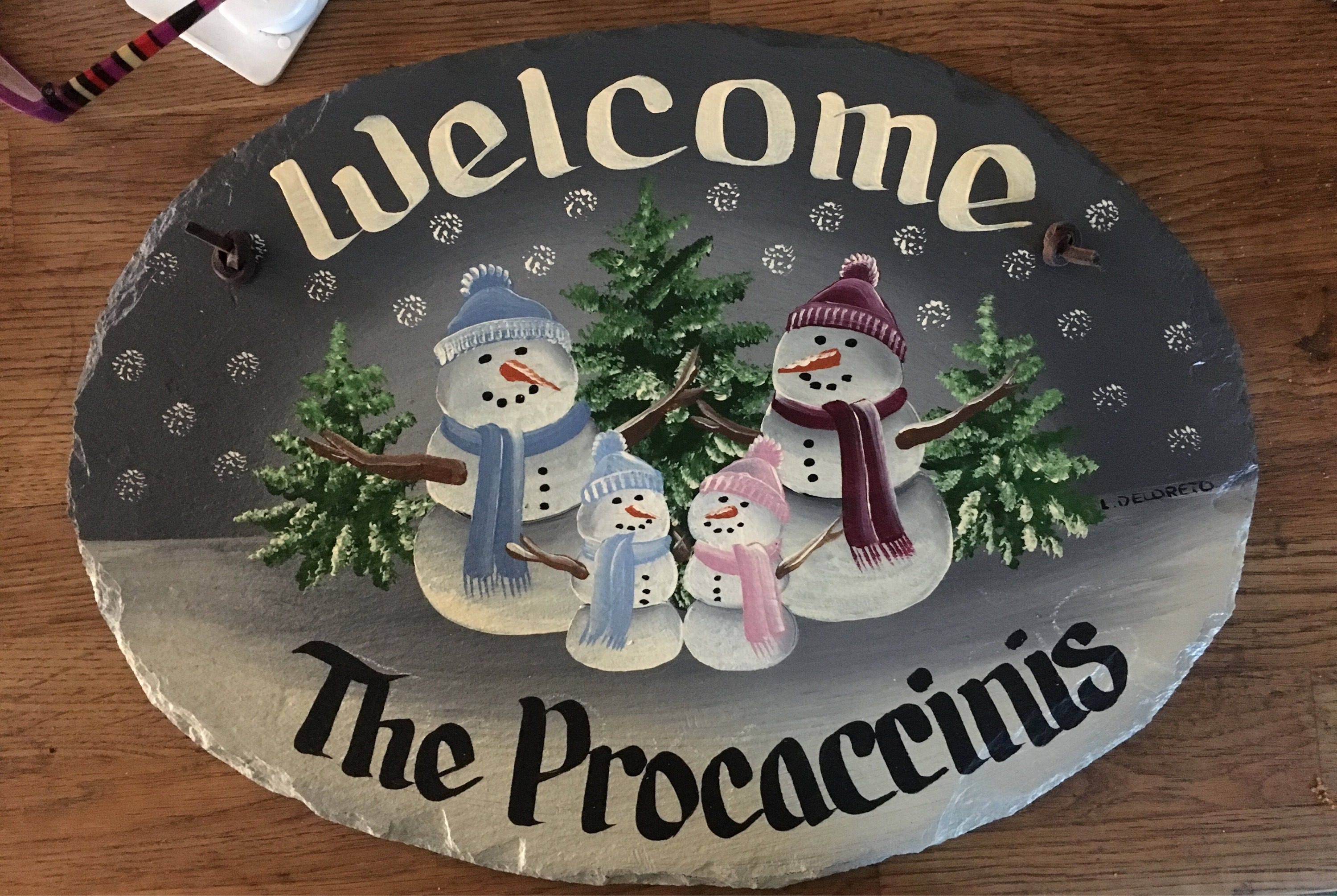 Snowman Family Hand painted sign Personalized slate Snowdog | Etsy