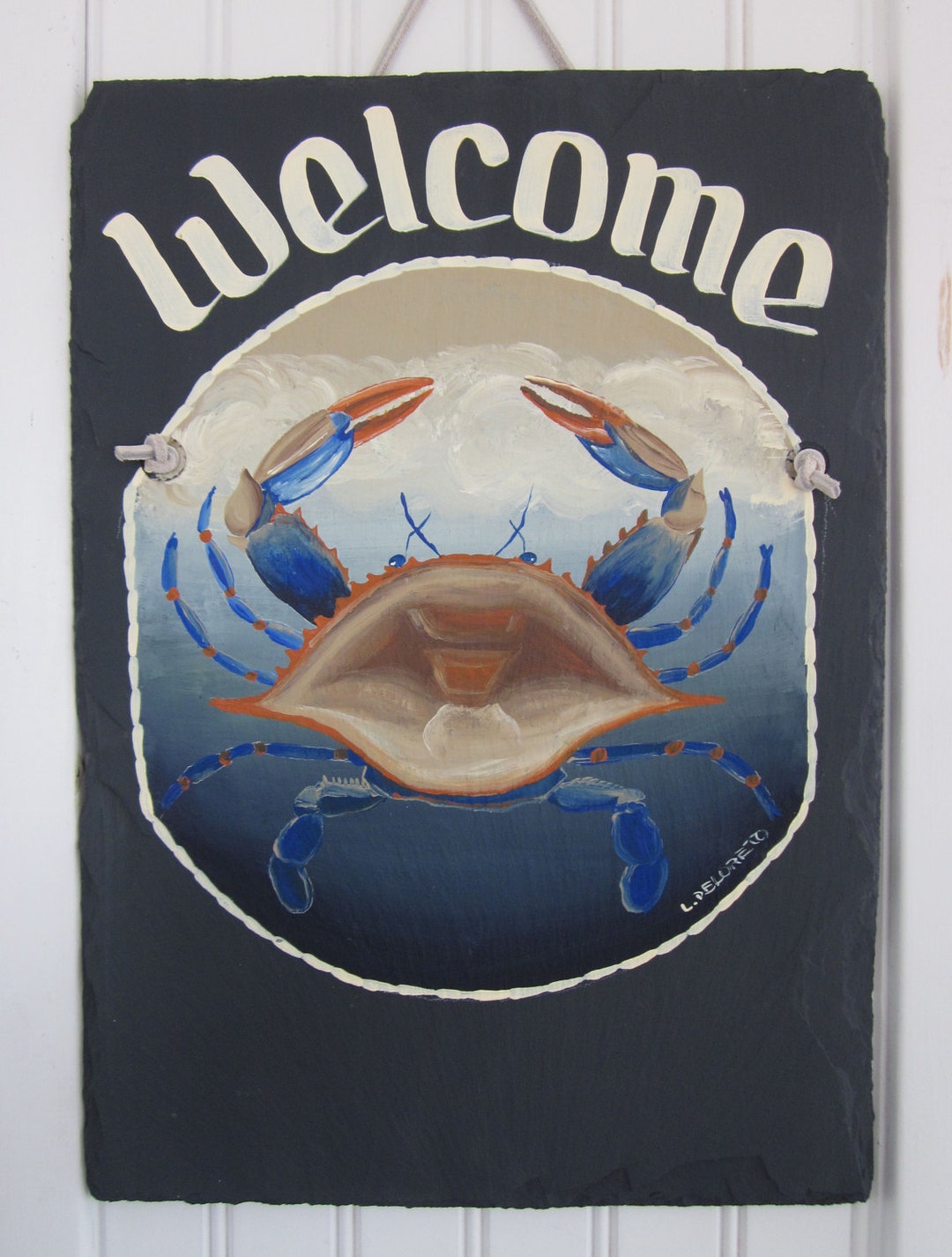 Crab Hand Painted Sign, Slate Sign, Personalized, Blue Crab Nautical ...