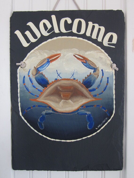 Crab Hand painted sign slate sign Personalized Blue Crab | Etsy