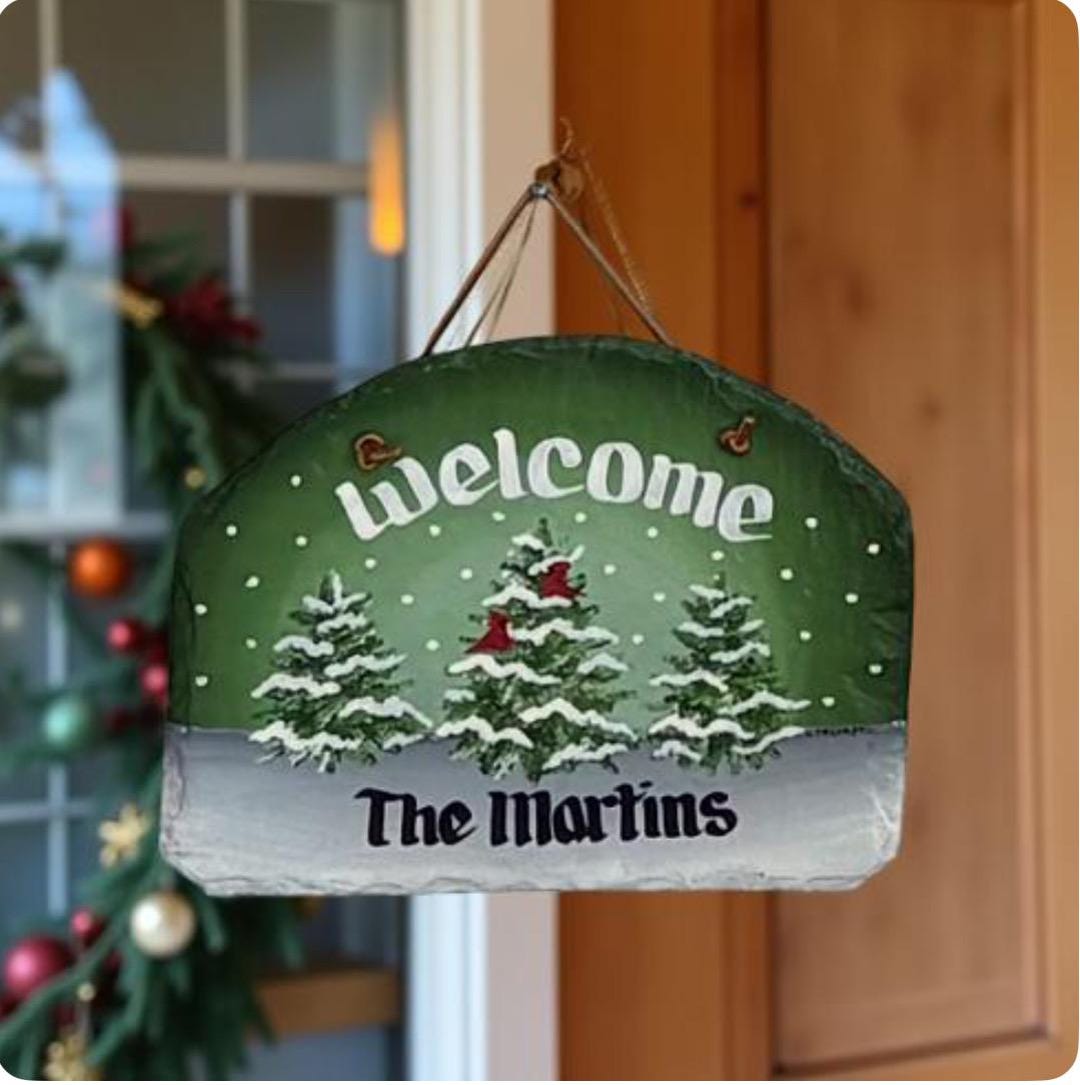 9hx12w Snowy Evergreen Cardinals, Personalized Winter Slate, Winter ...