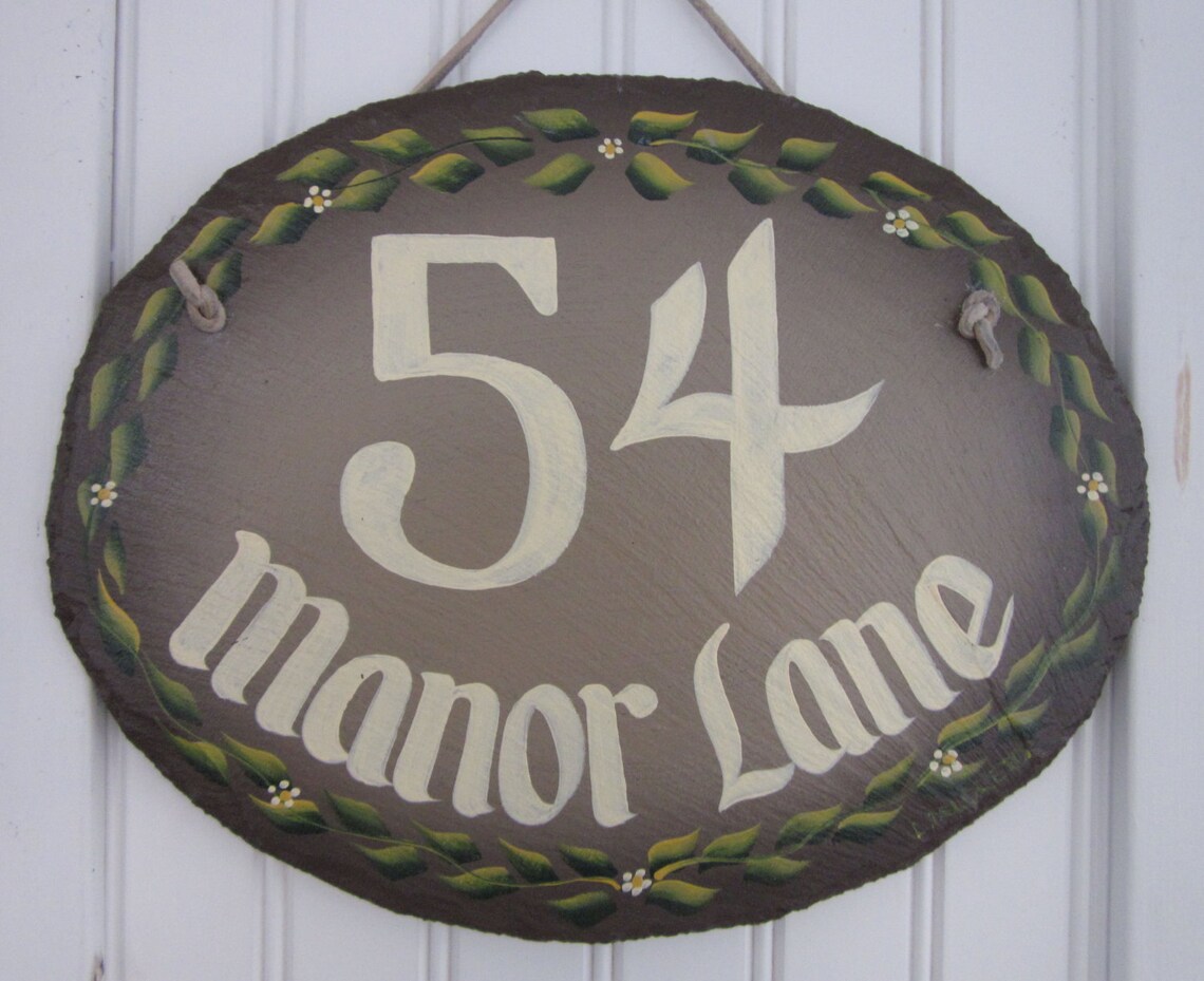 Personalized Hand Painted House Number Family Name Oval Outdoor Welcome ...