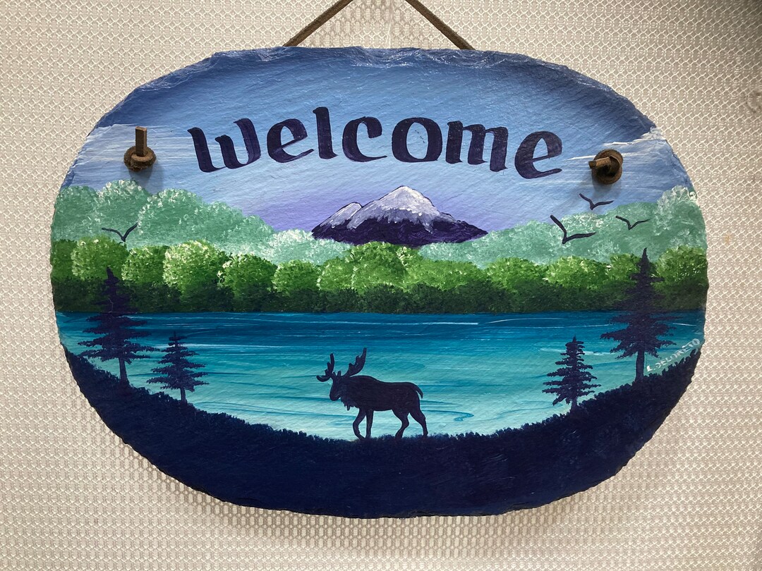 Hand Painted Sign, Decorative Sign, Personalized Slate, Lake Welcome ...