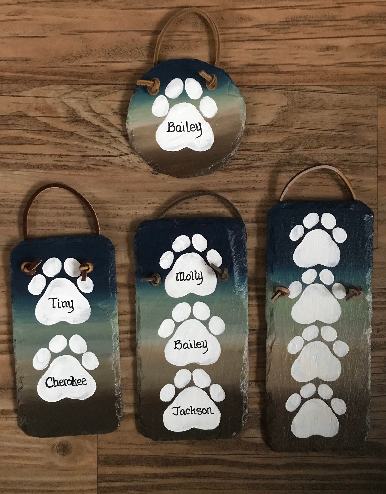 2 Handpainted Personalized Pawprint Pet Name Plates Dog or - Etsy