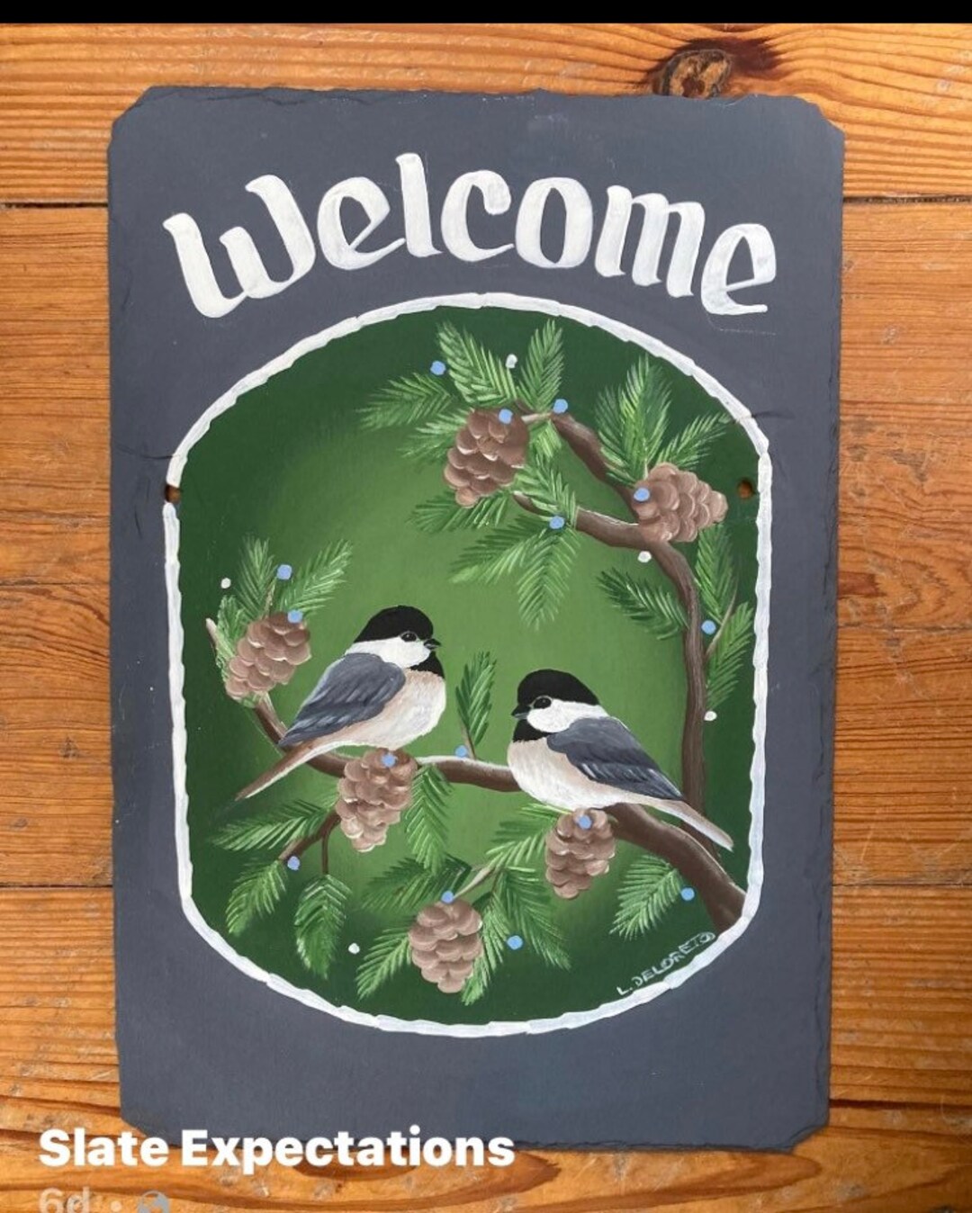 Hand Painted Sign, Personalized Slate, Chickadee Pinecone Sign, Slate ...