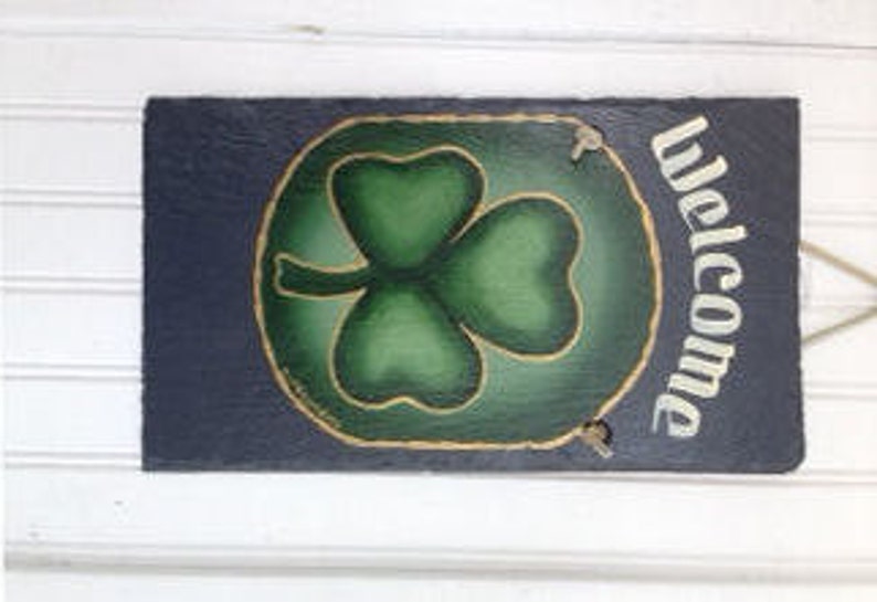 MEDIUM Handpainted, Personalized Irish Shamrock, Slate Welcome Sign ...