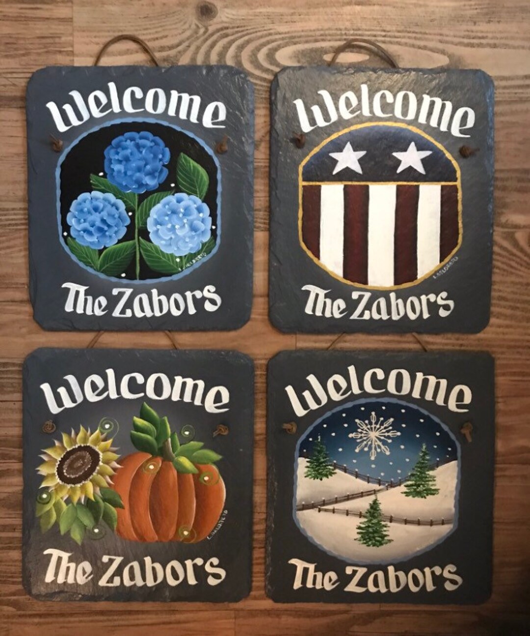 Set of 4 Slates, Handpainted Personalized Sign, Seasonal Slates Set ...