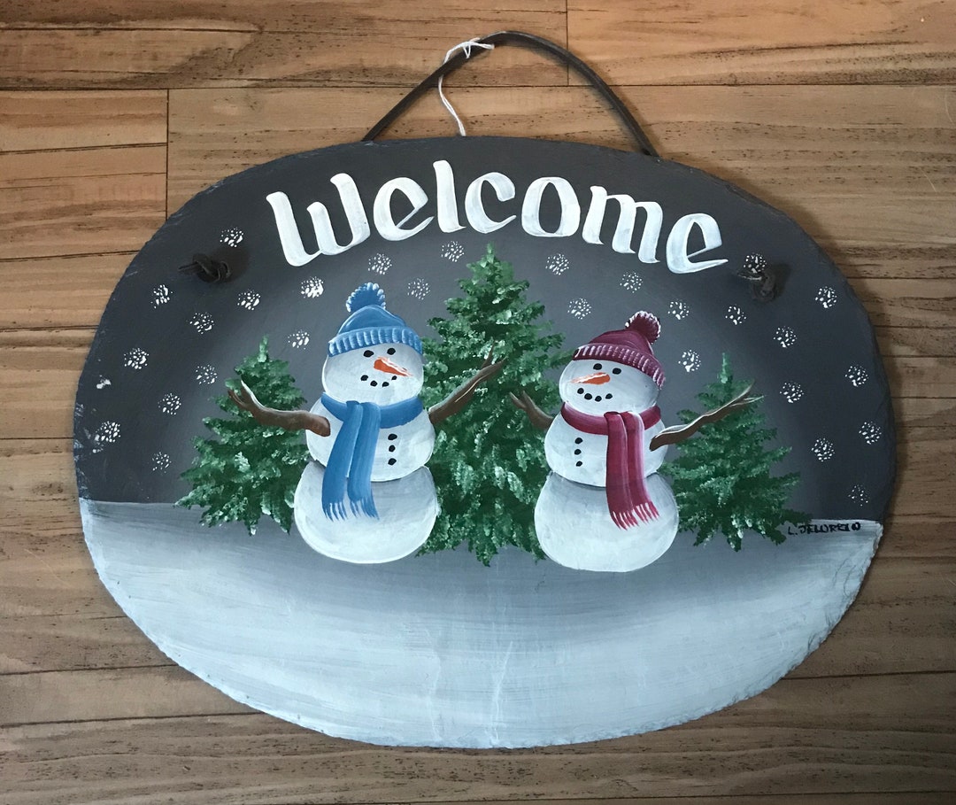 Snowman Family, Hand Painted Sign, Personalized Slate, Snowman Family ...