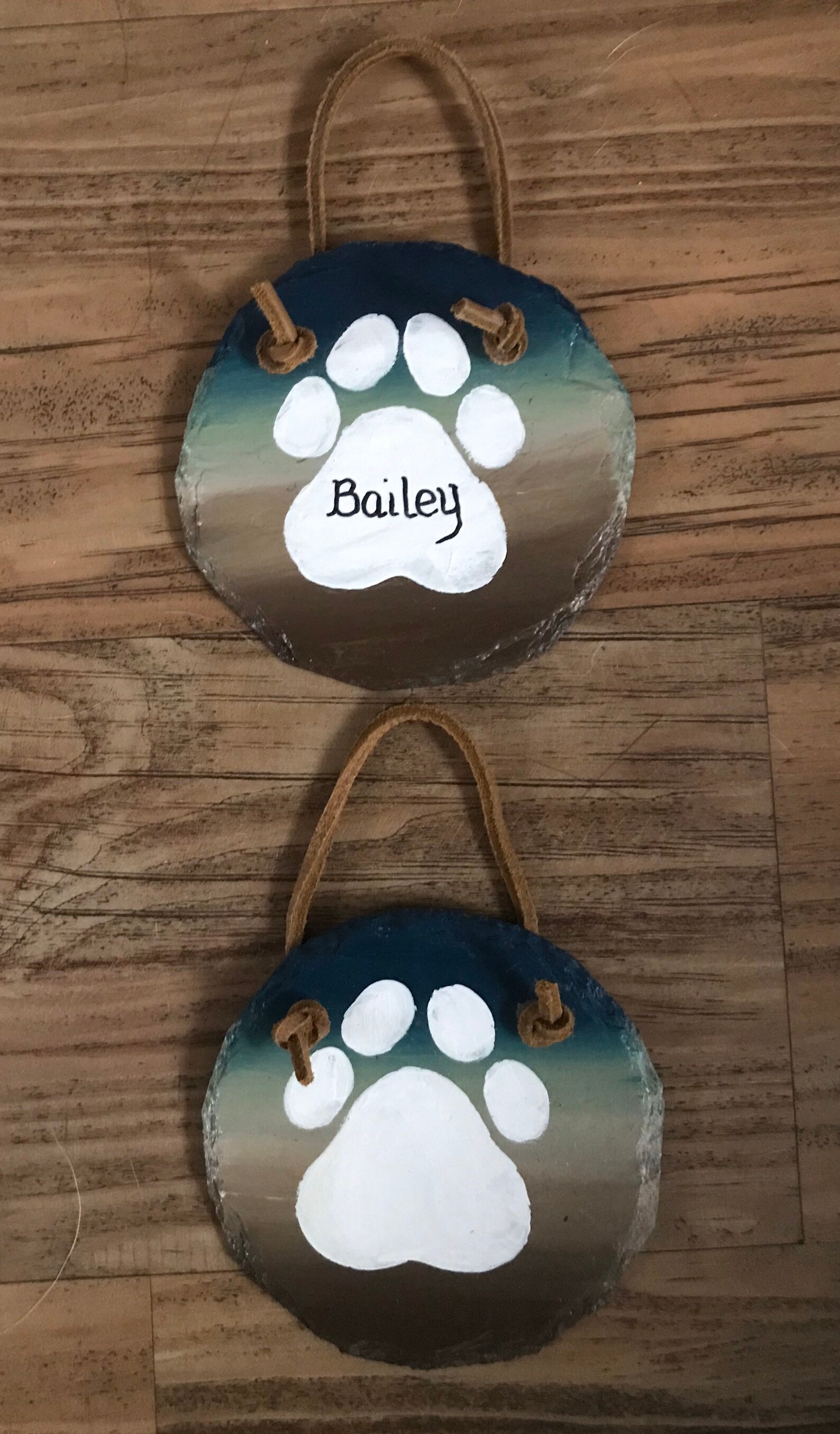 2 Handpainted Personalized Pawprint Pet Name Plates Dog or - Etsy