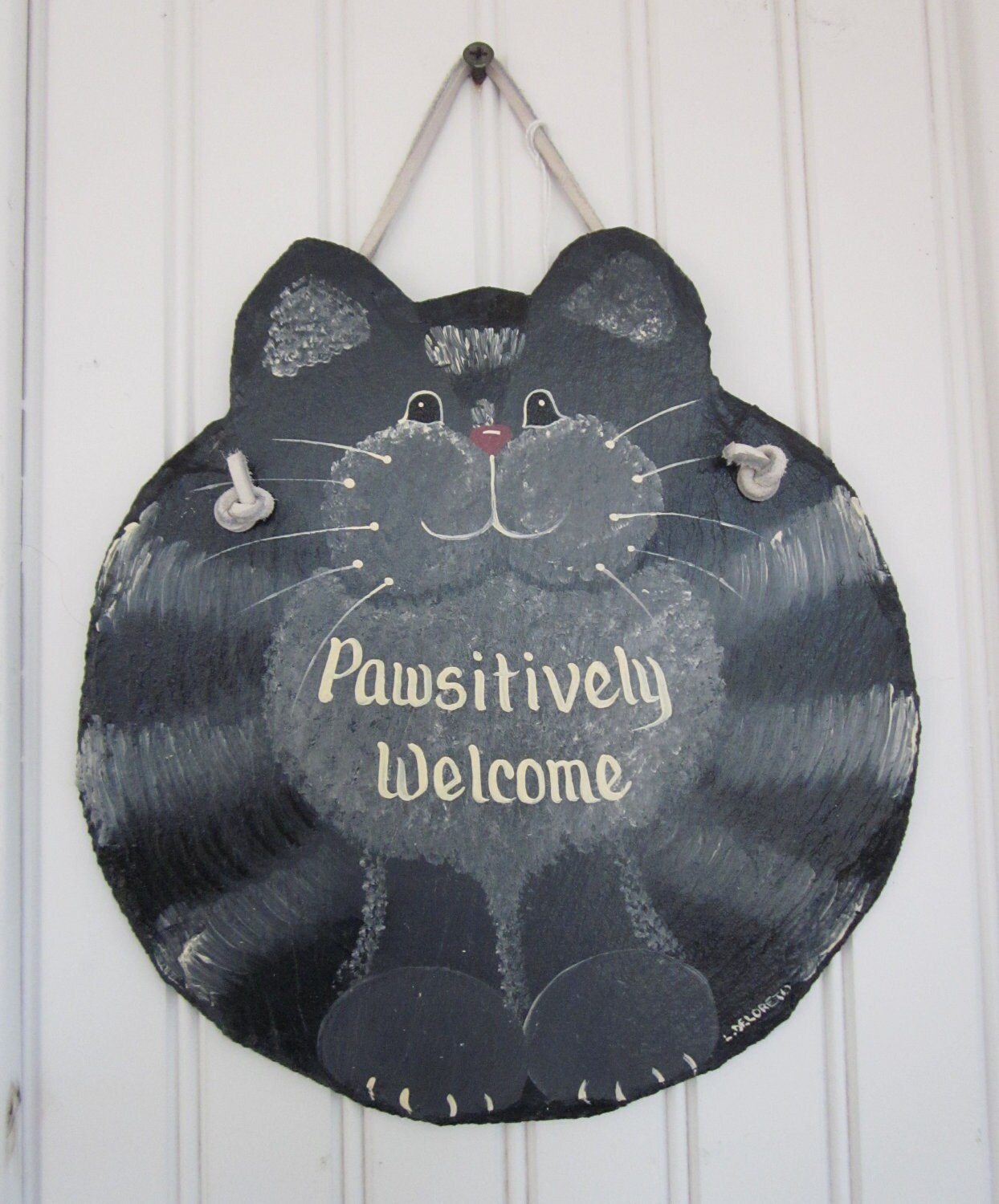 Handpainted Personalized Tiger Cat Slate Welcome Sign - Etsy